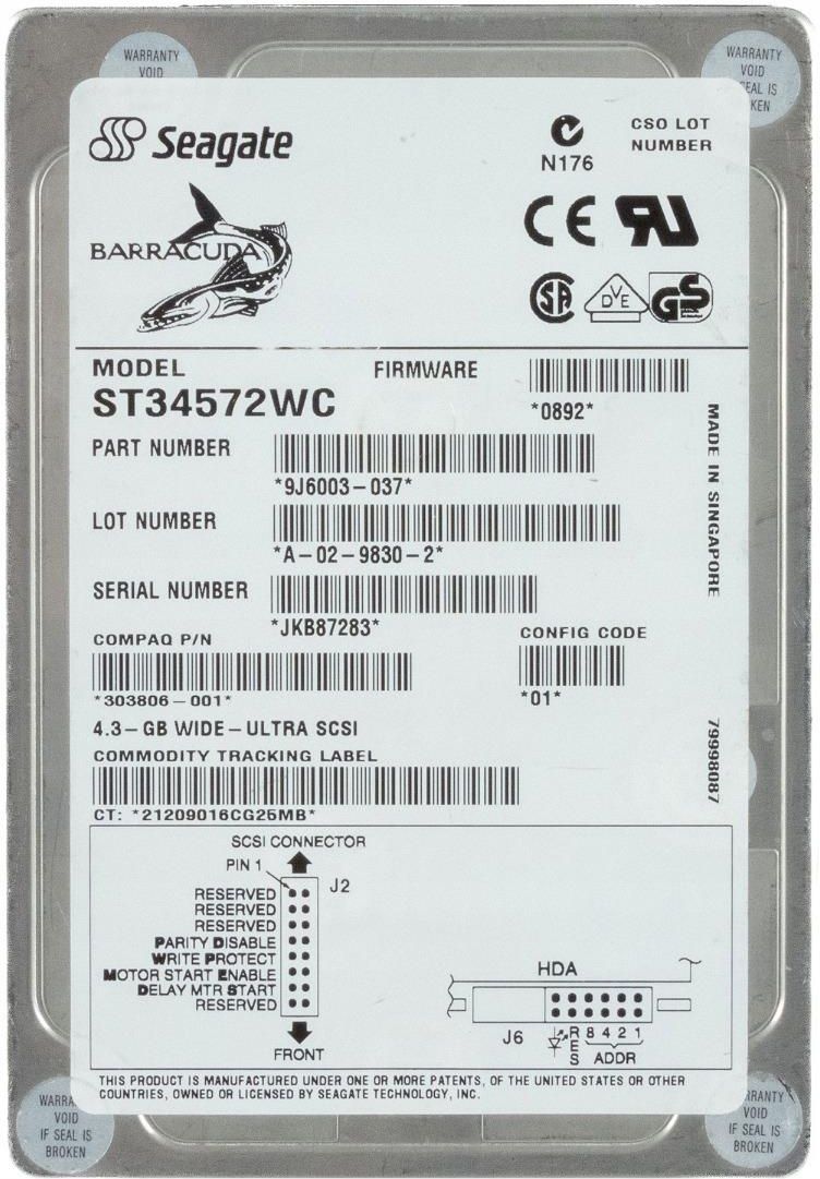 Dysk serwerowy Seagate BarraCuda 4XL 4.55GB 7.2K Scsi U160 3.5'' ST34572WC (ST34572WC_1 ...