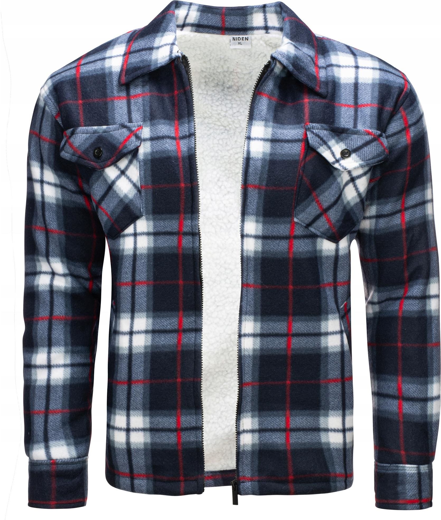 R223 roz. 4XL Gruba Ocieplana Koszula W Kratę Z Kołmierzykiem Na Suwak ...