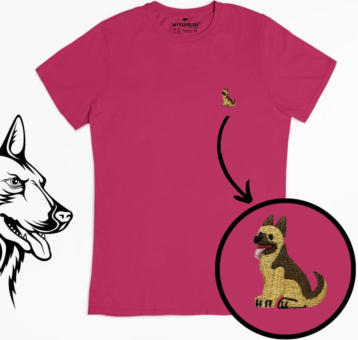 Haftowana koszulka T-shirt Owczarek Niemiecki (wilczur) róż L - Ceny i ...