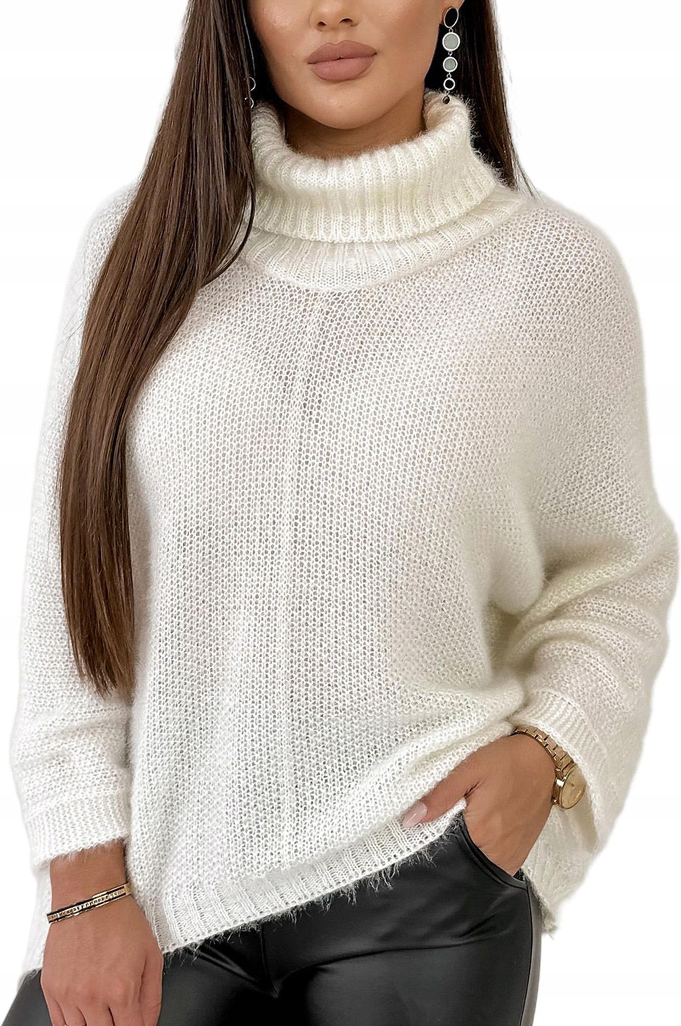 Ciepły Sweter Damski z Golfem Zimowy Sweter Krishna Biały Uni - Ceny i ...