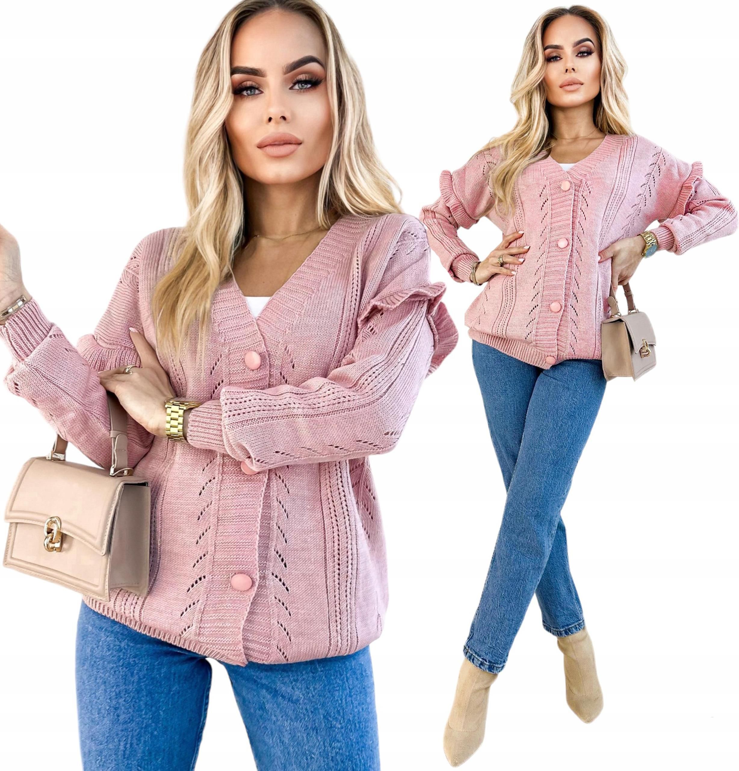 Rozpinany Sweter damski mięciutki ażurowy falbana - Ceny i opinie - Ceneo.pl