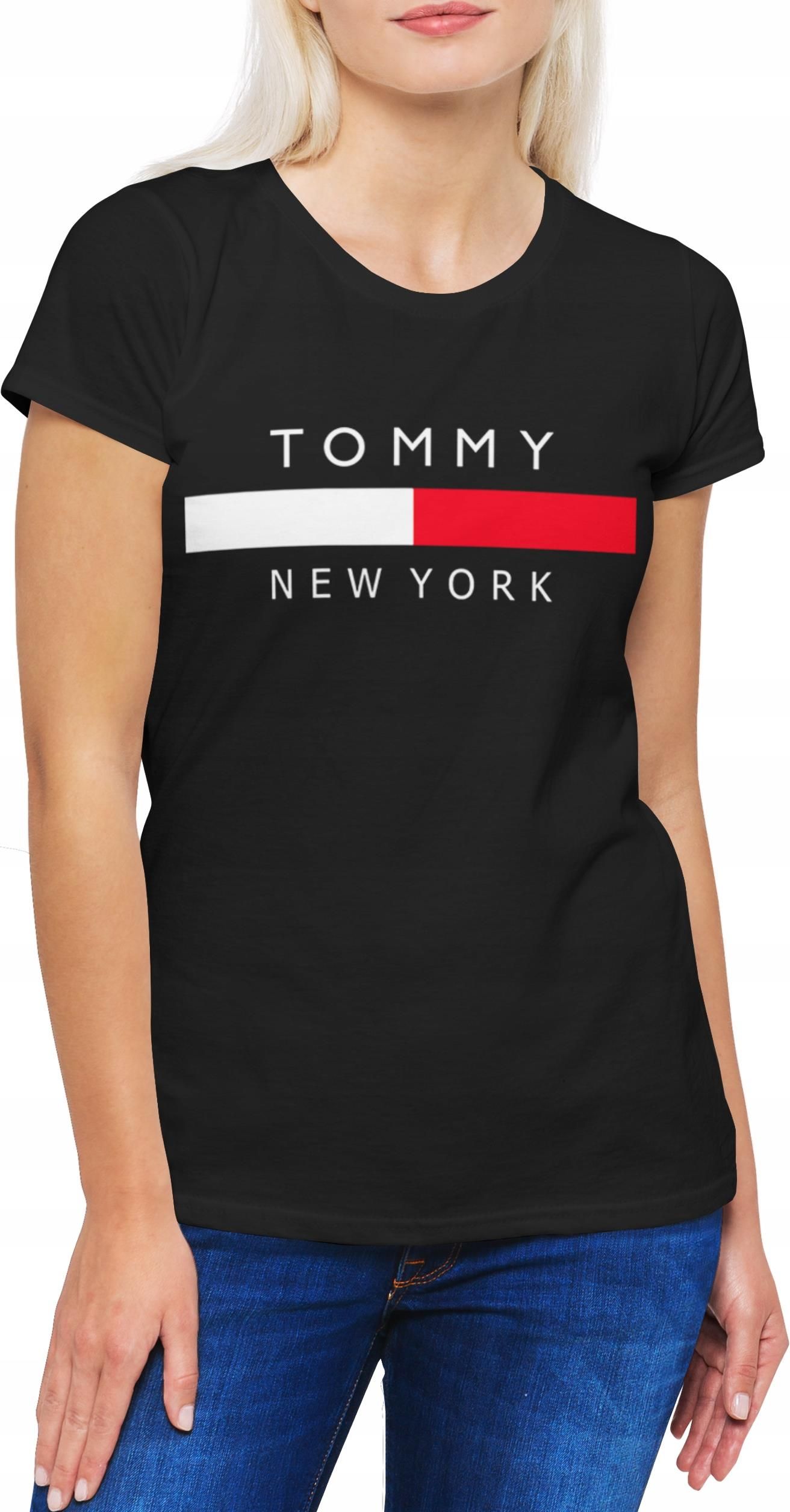 Koszulka Damska Tommy New York Z Nadrukiem Napisem Czarna Bluzka T-shirt - Ceny i opinie - Ceneo.pl