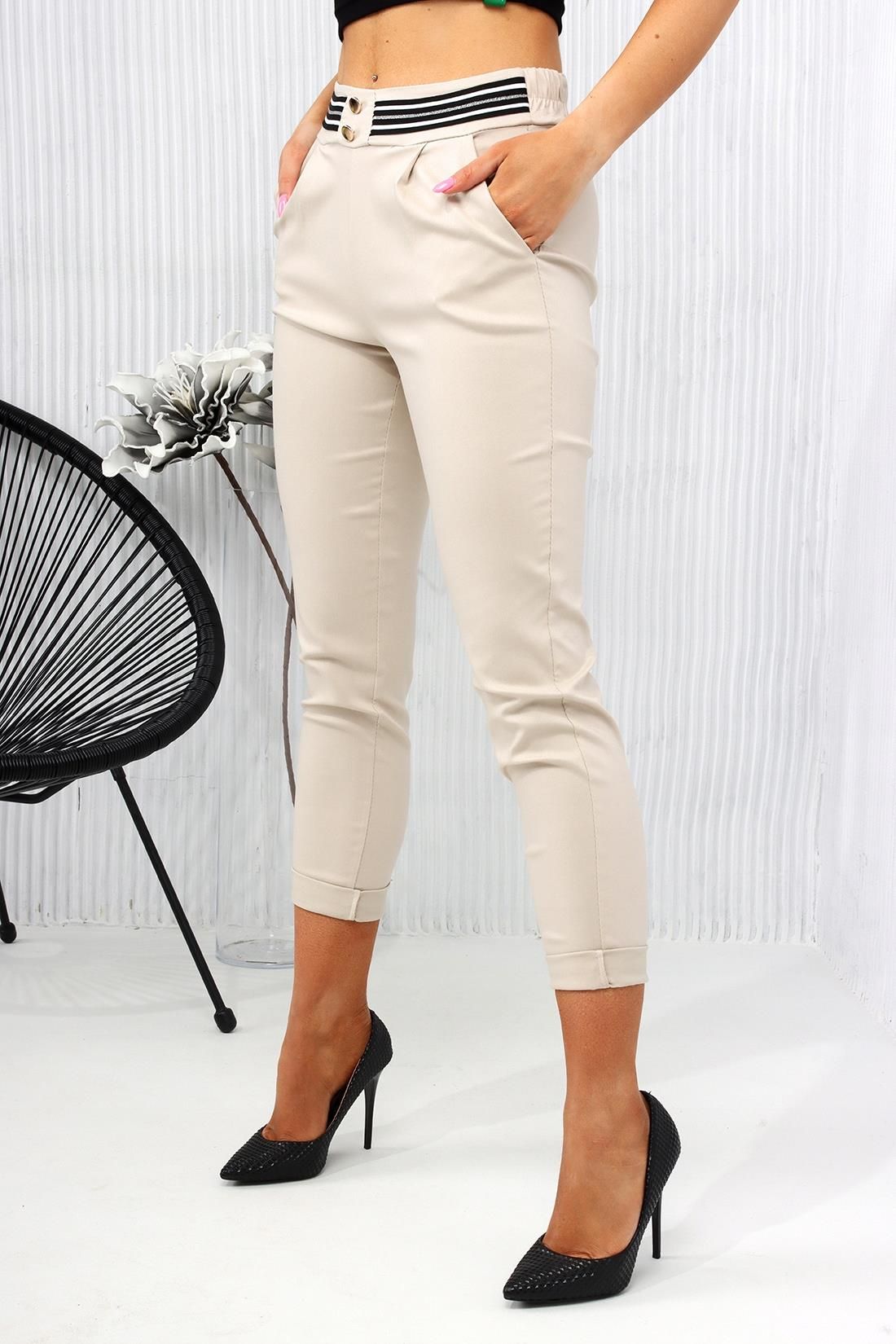 Spodnie Damskie Rurki Cygaretki Modne Klasyczne 48 4XL Beżowe - Ceny i ...