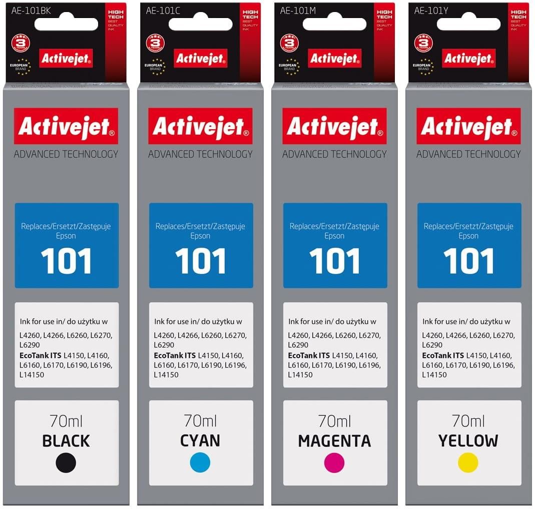 Tusz Activejet Epson 101 L4260 L4266 L6260 L6270 Komplet AE-101BK/AE ...