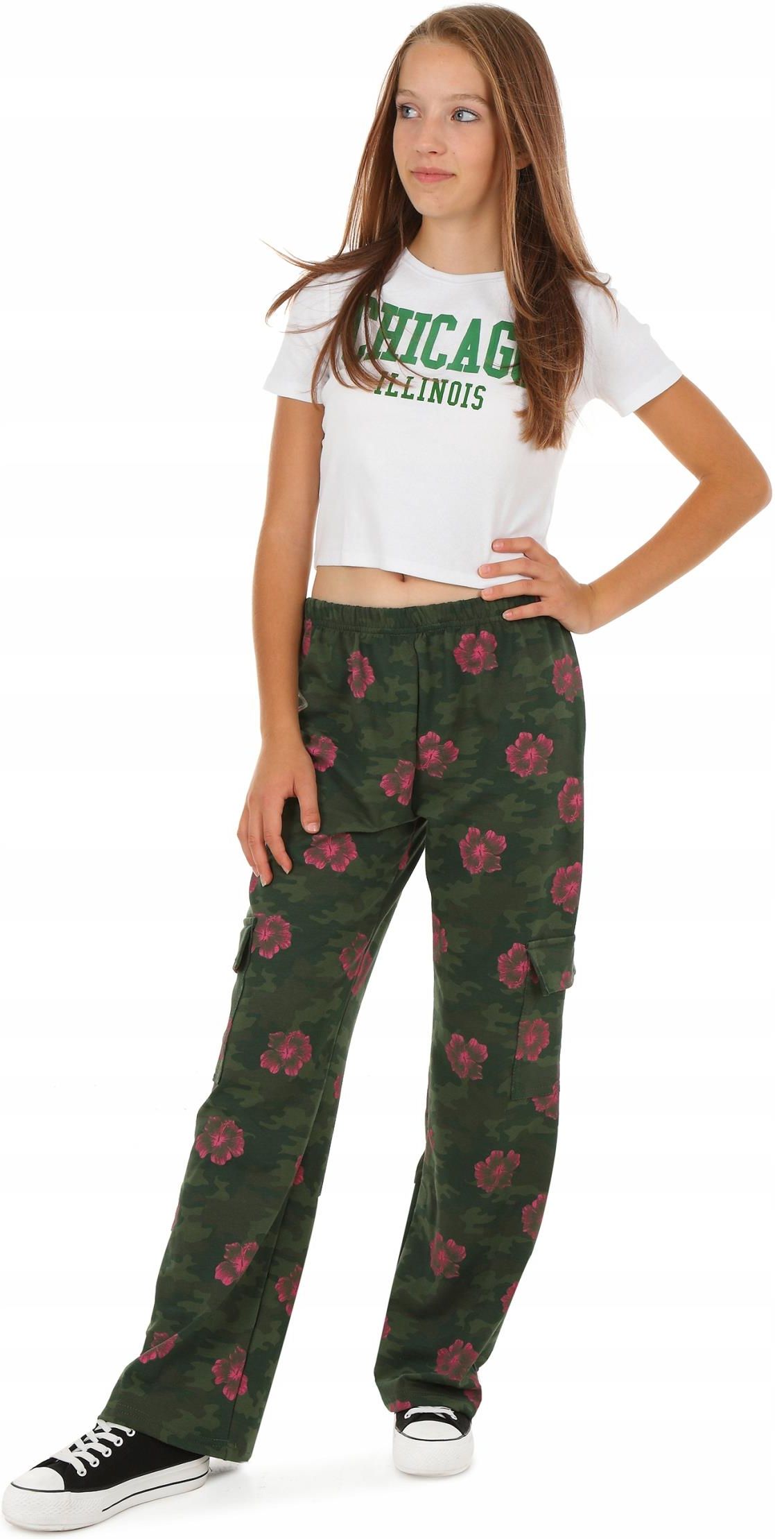 Szerokie spodnie, bojówki, produkt polski 158 Kwiat Moro - Ceny i ...