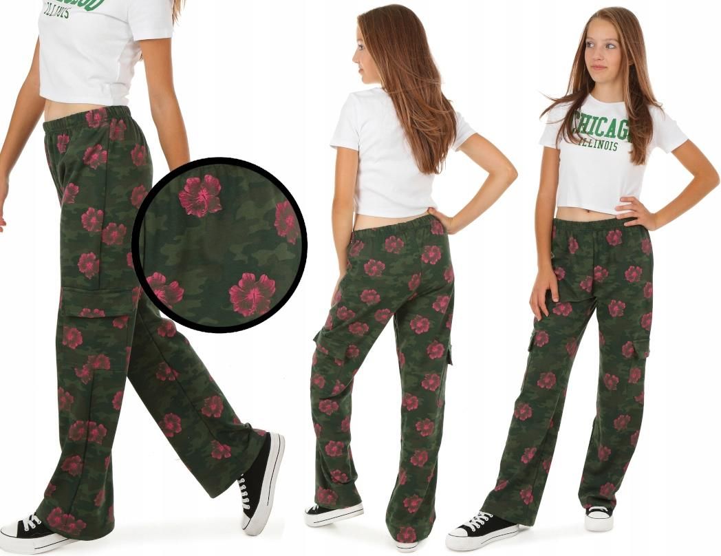 Szerokie spodnie, bojówki, produkt polski 158 Kwiat Moro - Ceny i ...