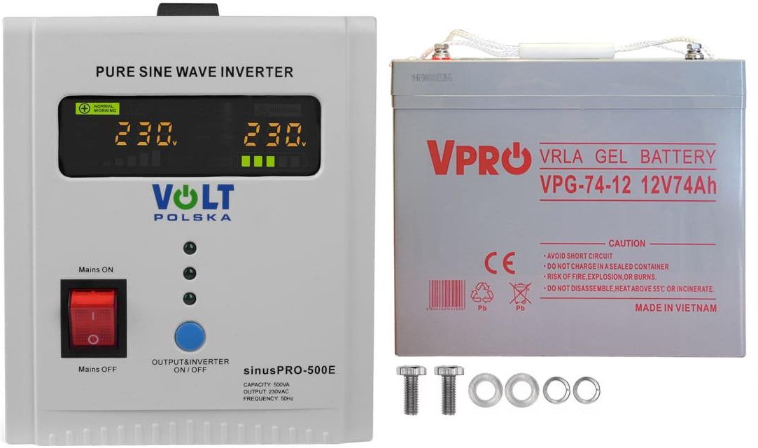 Zasilacz UPS Volt Polska Zestaw Volt Sinus Pro 500 E 500VA/350W + akumulator żelowy Volt GEL ...