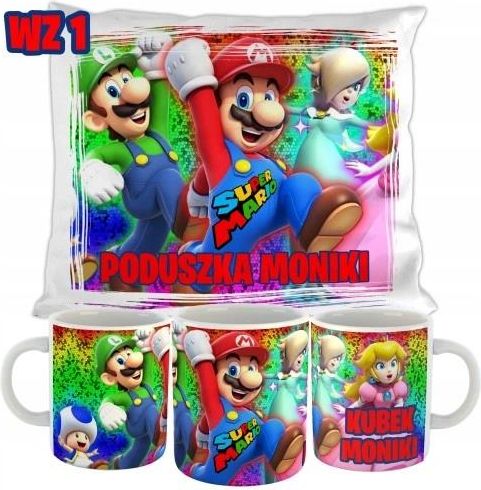 Los Prezentos Zestaw Dla Dziecka Super Mario Kubek+Poduszka+Imię ...