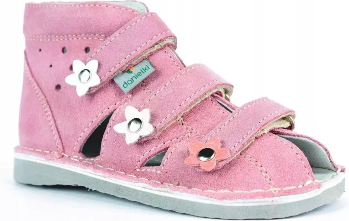 Danielki S124 róż profilaktyczne kapcie dla dziewczynki skórzane papcie ...