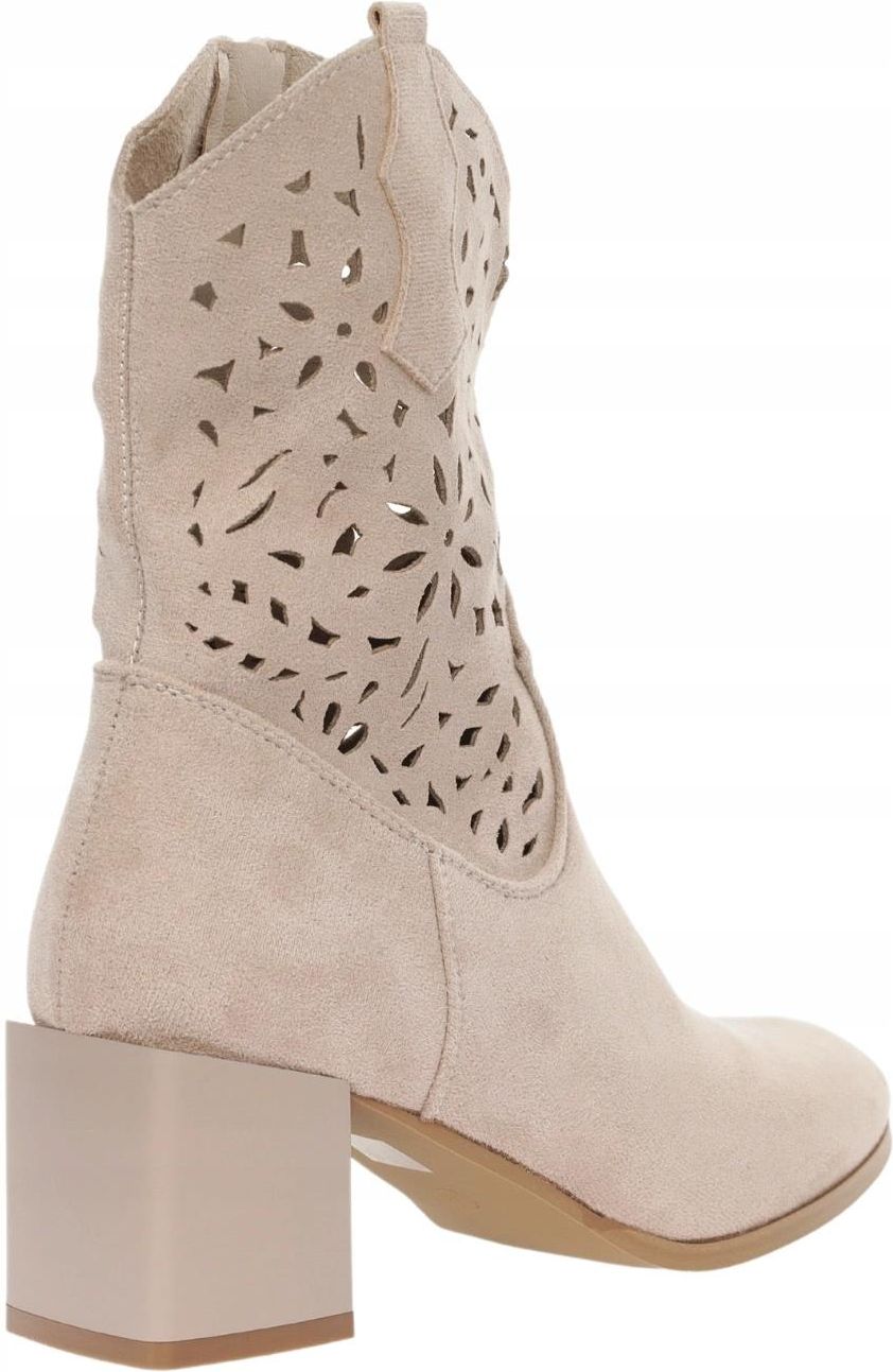 Beżowe botki wiosenne ażurowe na obcasie skórzana wkładka Jezzi r.40 ...