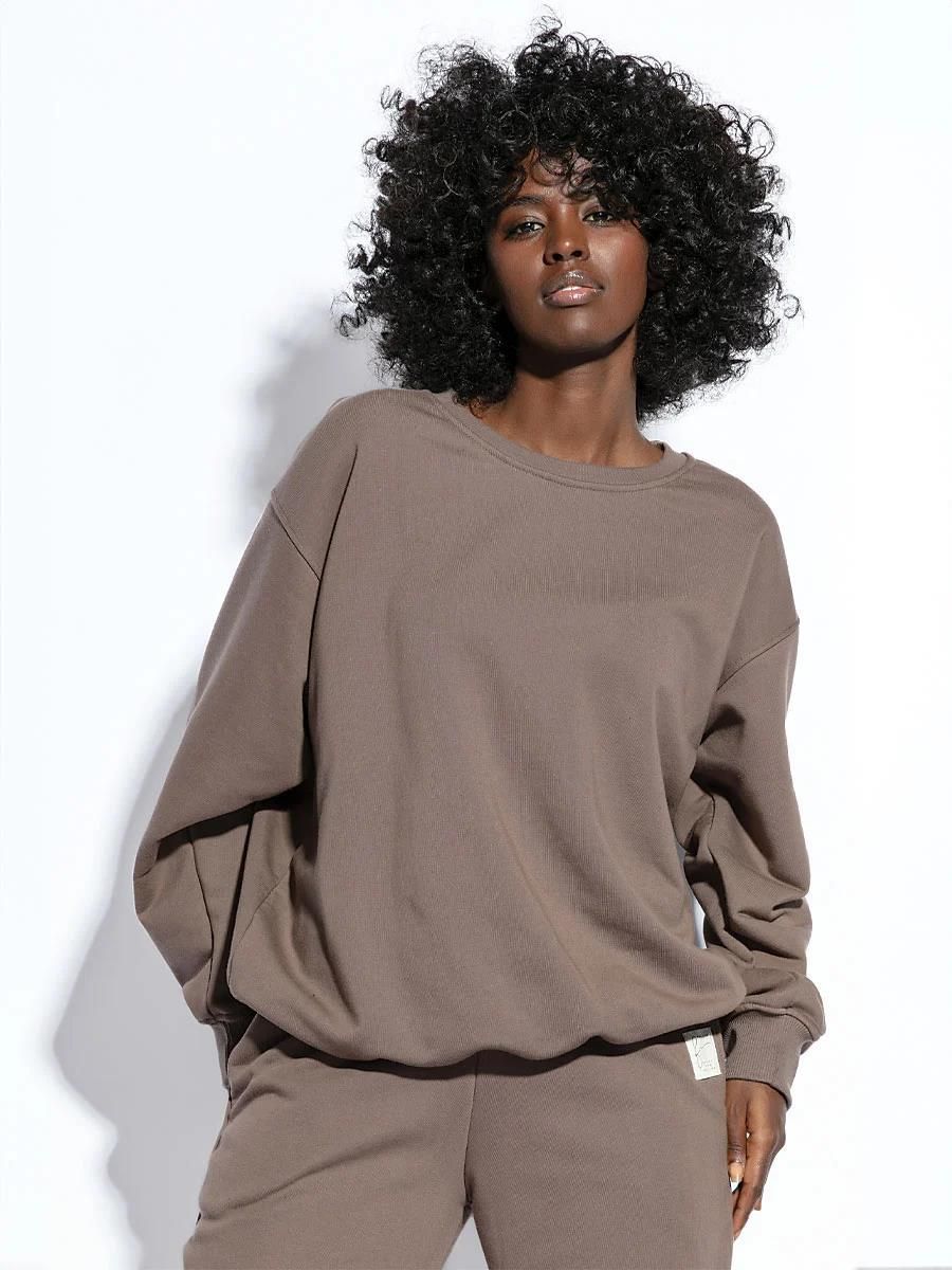 Klasyczna bluza dresowa z okrągłym dekoltem brązowa Fobya - Ceny i opinie - Ceneo.pl