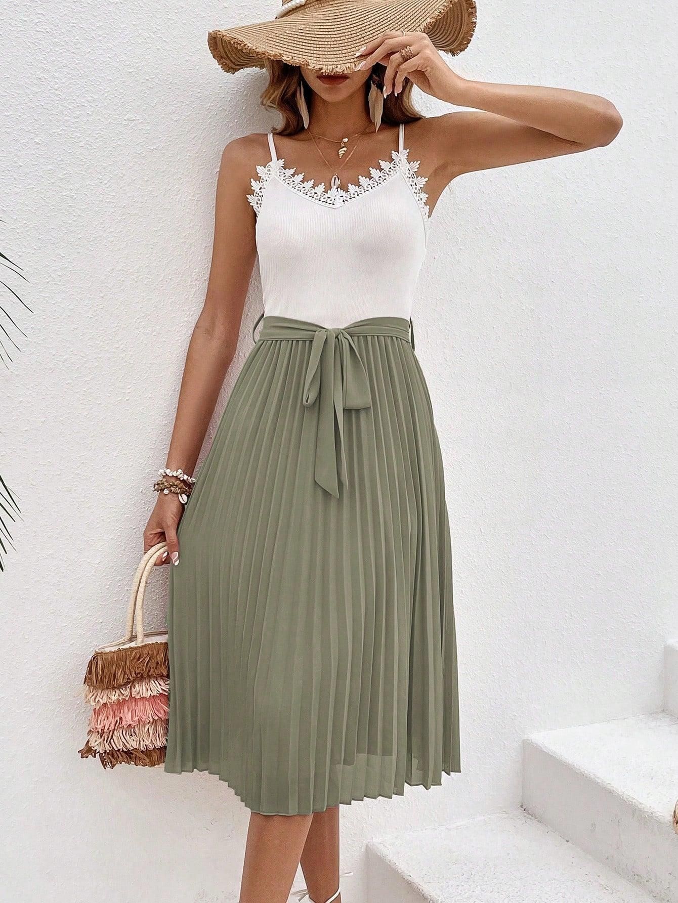 Shein Plisowana MIDI Sukienka Łączenie Kontrast Haft Ramiączka Stw LT6__S - Ceny i opinie - Ceneo.pl