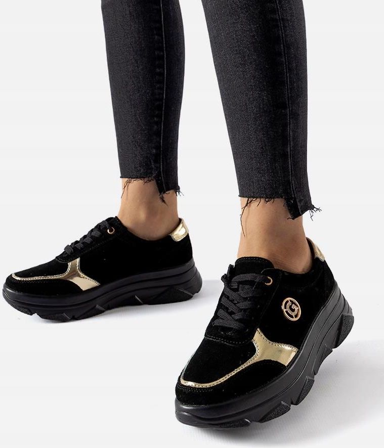 Czarne skórzane sneakersy z cyrkoniami 26655 26655 rozmiar 39 - Ceny i ...