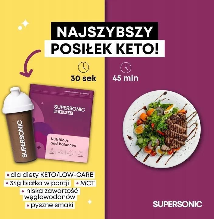 Supersonic Food Powder Keto Pełnowartościowy Posiłek Dieta Niskowęglowodanowa Lody Waniliowe ...