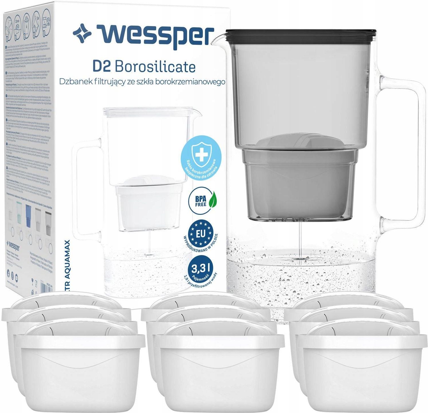 Dzbanek filtrujący Wessper Aquamax 3,3l 10X Filtr Do Wody WES201BK ...