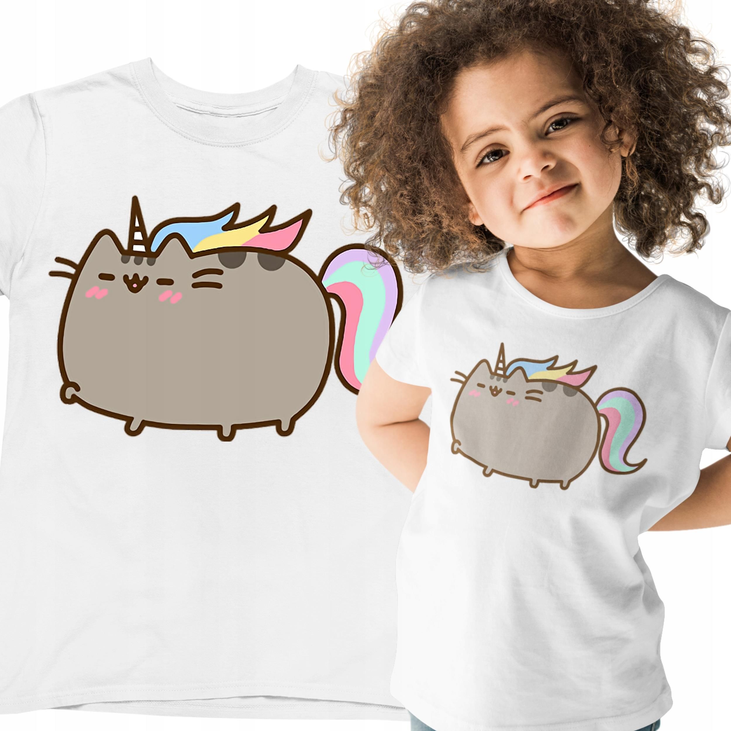 T-shirt Koszulka Dziecięca Bawełna Pushen Kot unicorn Biała puszin 152 ...