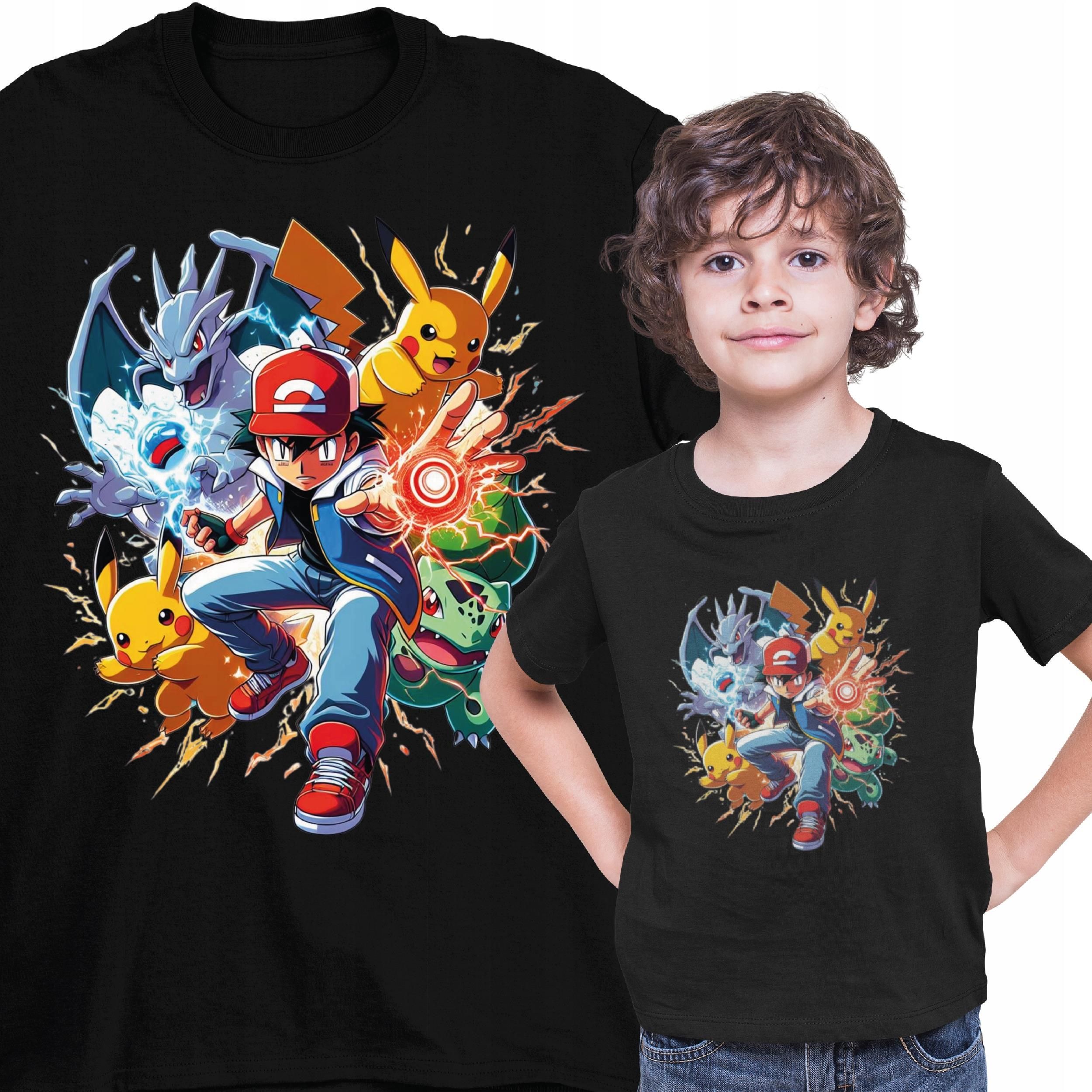 T-shirt Koszulka Dziecięca Bawełna Bajka Pokemon Pikachu Czarna 140 146 ...