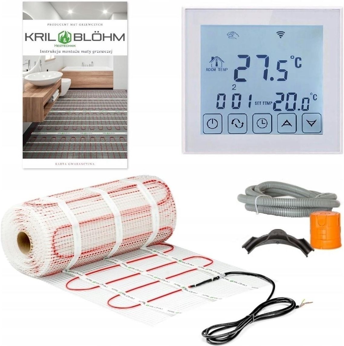 Ogrzewanie podłogowe Kril&Blohm Mata Grzewcza Grzejna Zestaw 150W/m2 6m2/Tds23 + Wifi TDS2360 ...