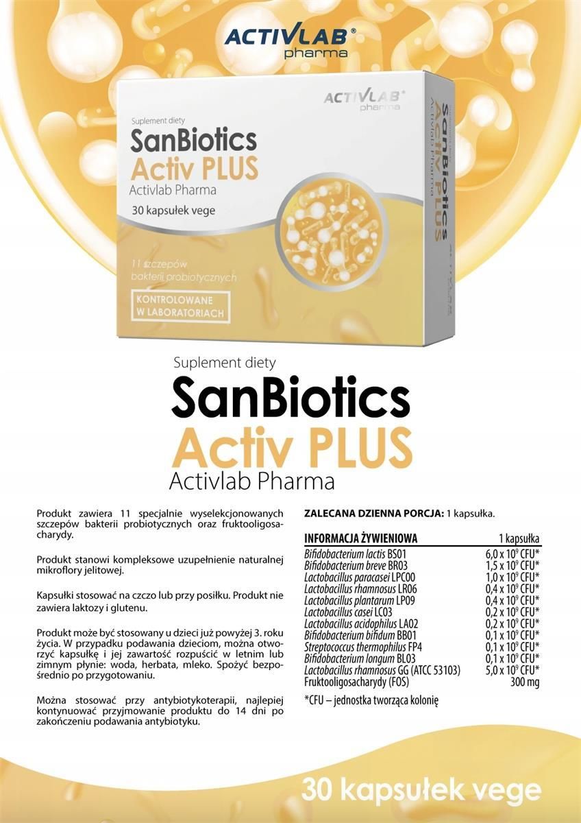 Activlab Sanbiotics Activ Plus 30kaps. - Opinie i ceny na Ceneo.pl