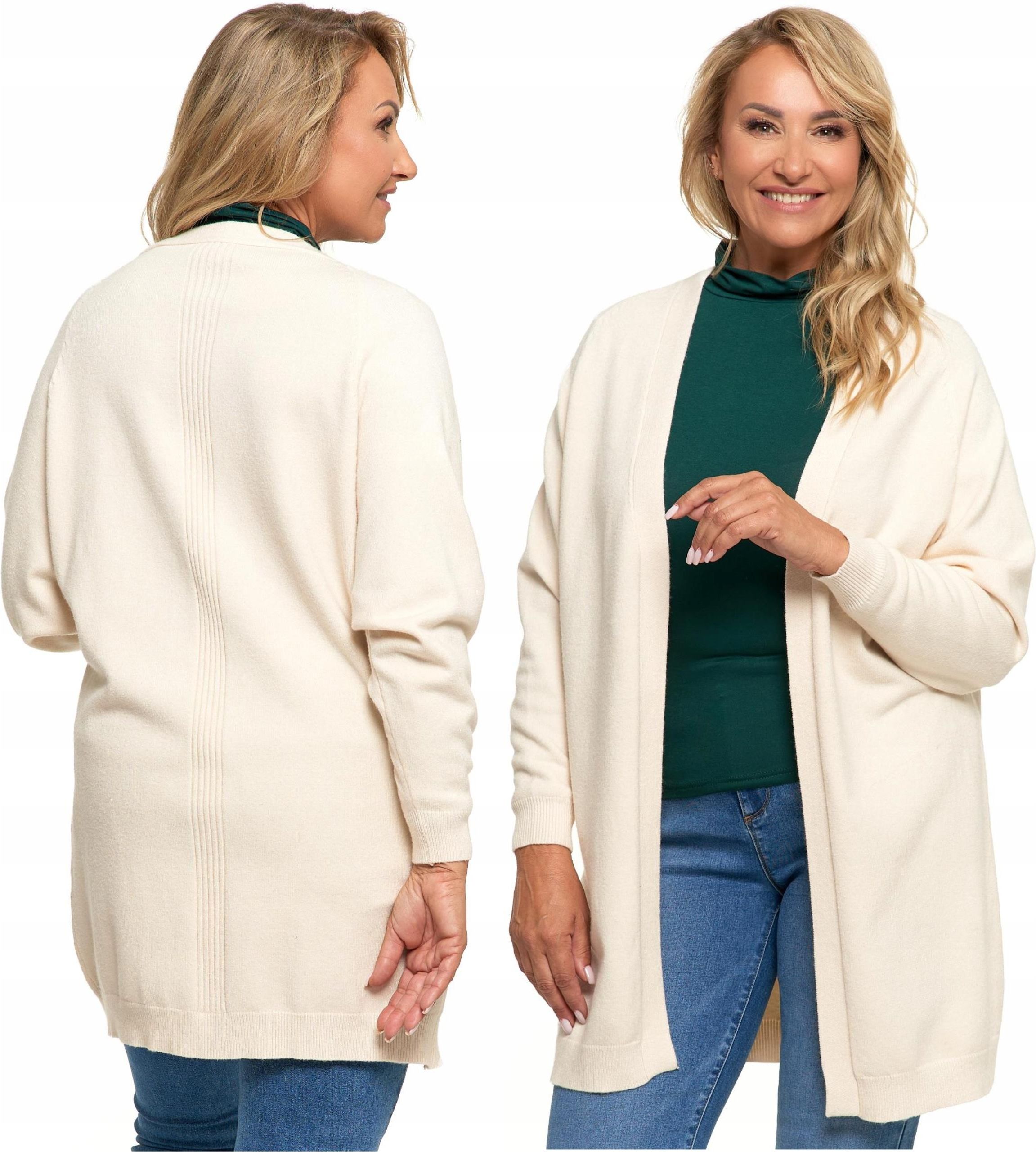 Sweter Damski Klasyczny Kardigan Narzutka Kobiecy Beżowy Modny Moraj ...