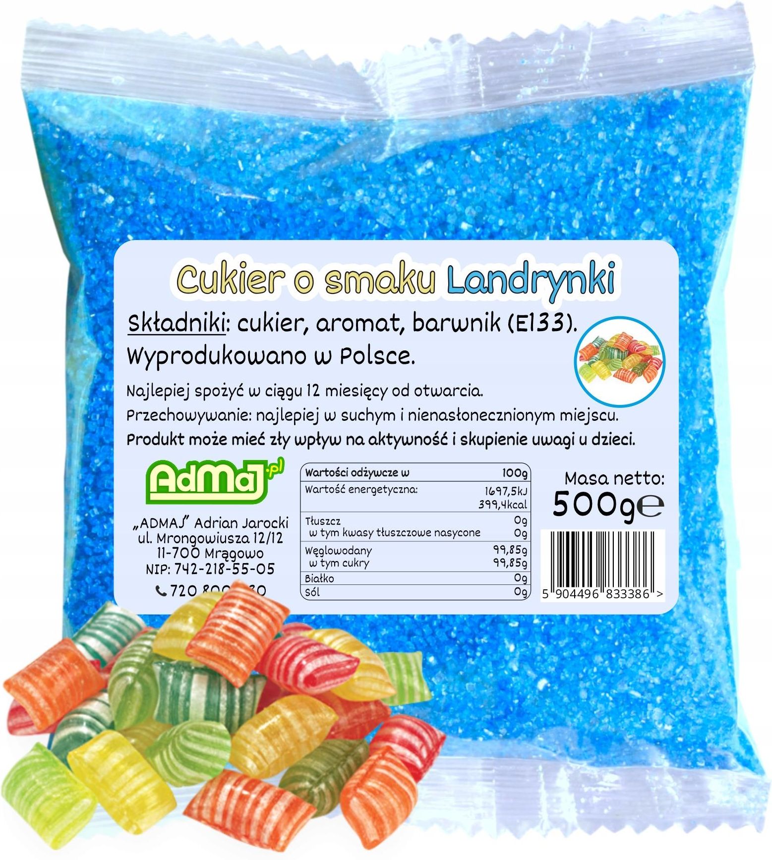 Admaj Cukier Do Waty Cukrowej Landrynka Niebieski 0,5kg 500g Saszetka ...