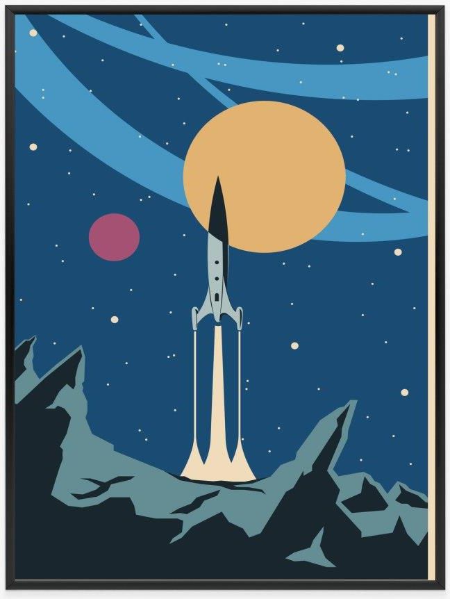 Plakat Startująca Rakieta Kosmiczna W Stylu Retro Rama Aluminiowa Kolor Czarny - Opinie i ceny ...