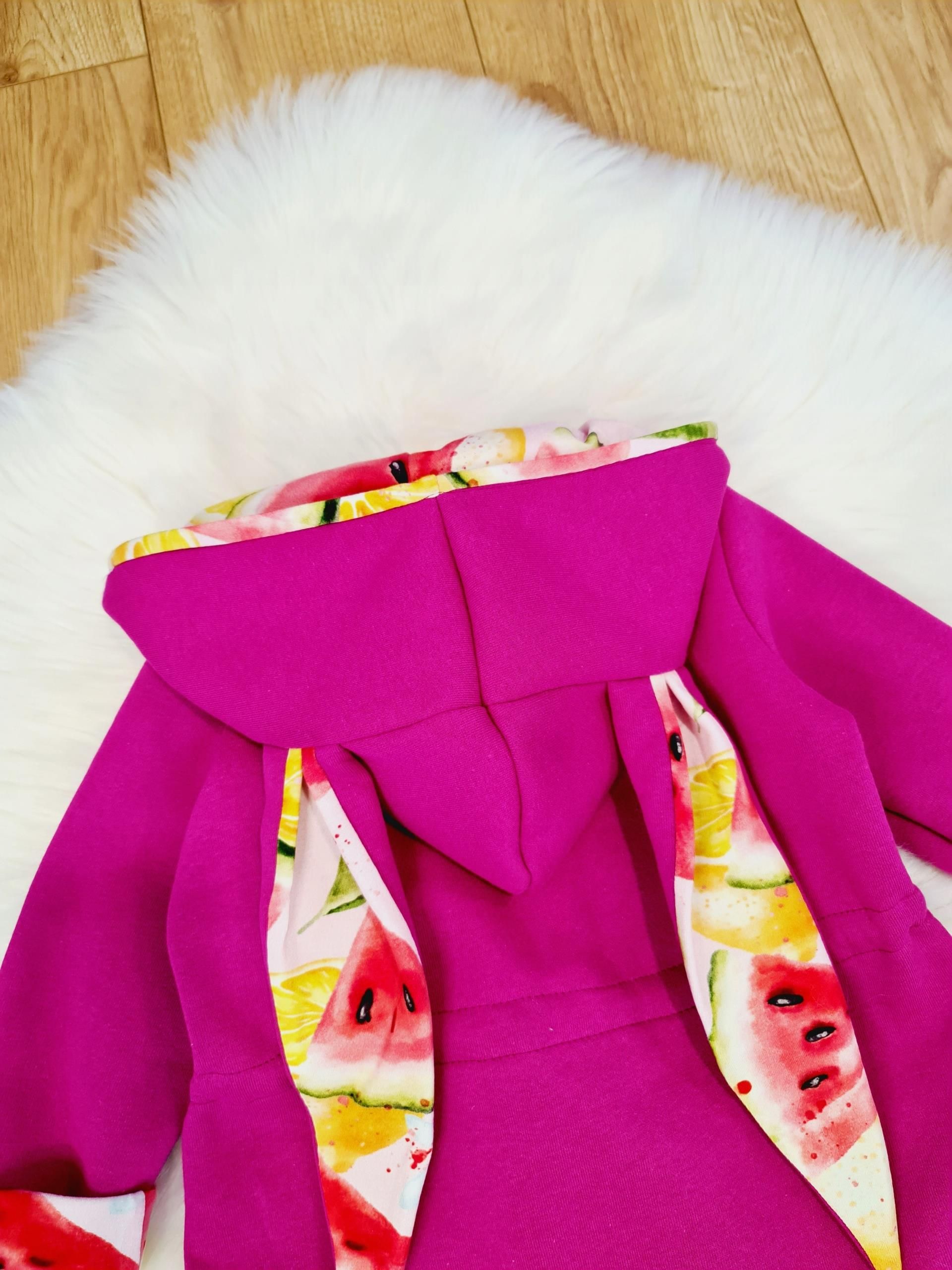 Różowy Fuksja płaszczyk 98/104 królik uszka kwiaty - Ceny i opinie ...