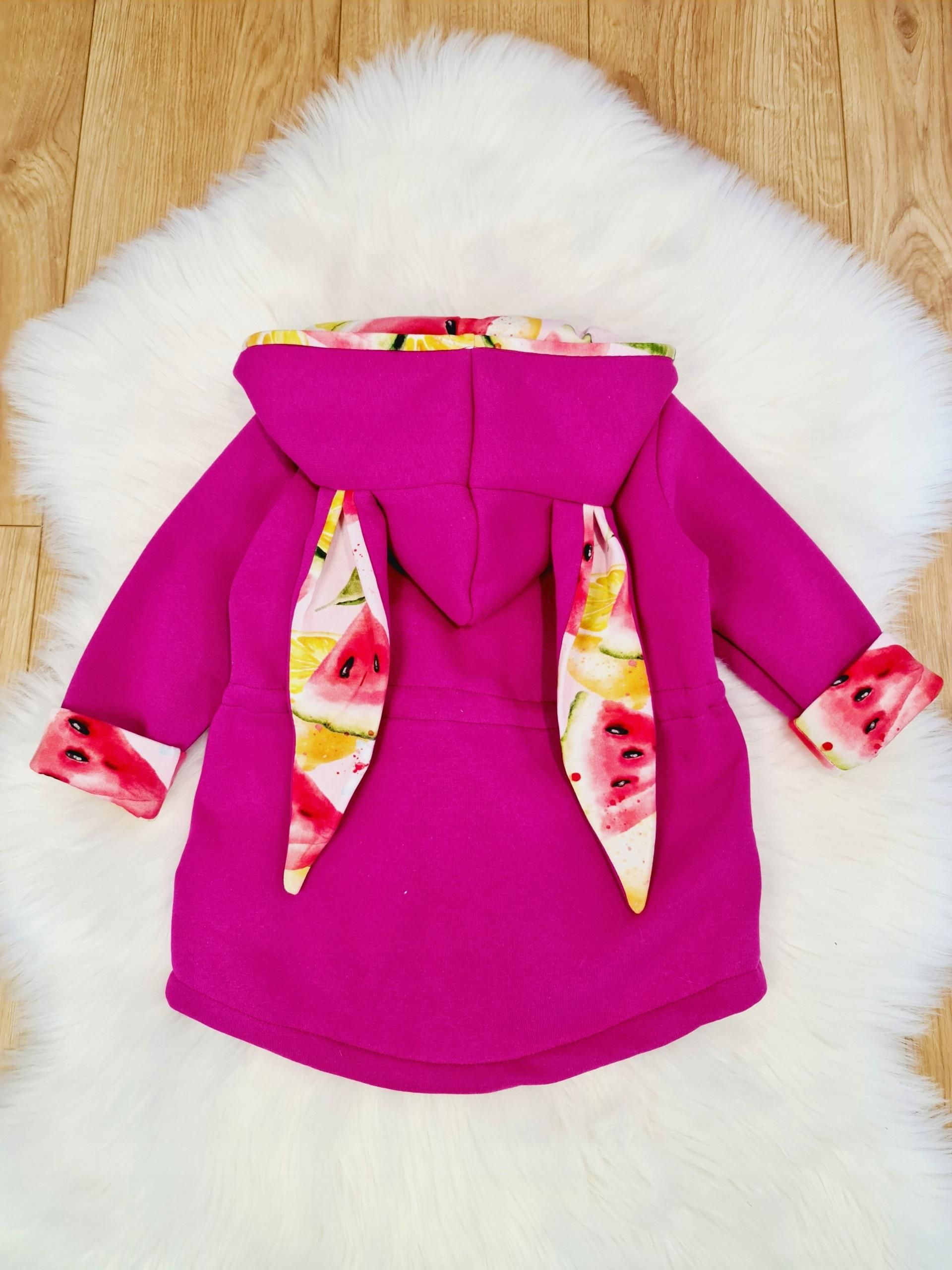 Różowy Fuksja płaszczyk 98/104 królik uszka kwiaty - Ceny i opinie ...