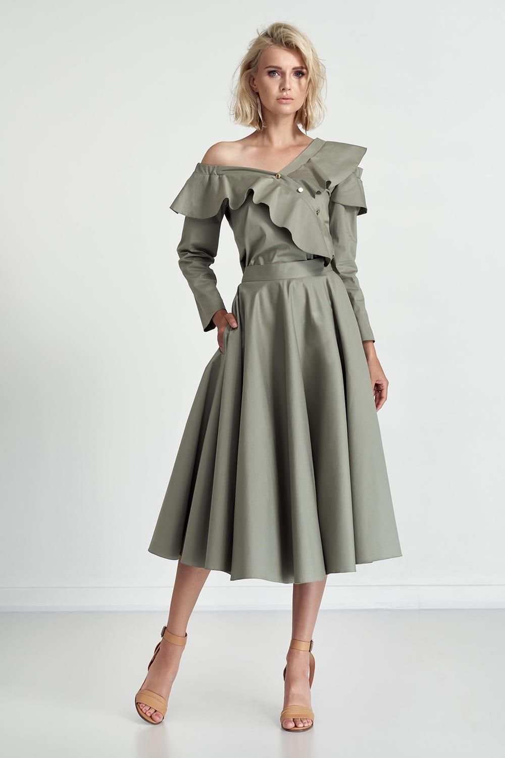 Marselini Spódnica Bawełniana Rozkloszowana Spódnica 2100 Olive - Ceny ...