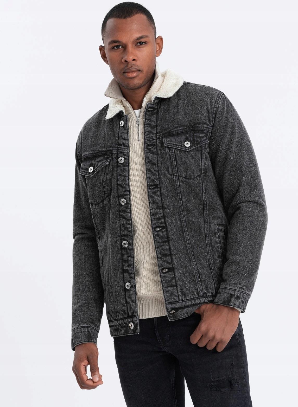 Kurtka męska jeansowa typu sherpa czarna V3 OM-JADJ-0125 XL - Ceny i ...