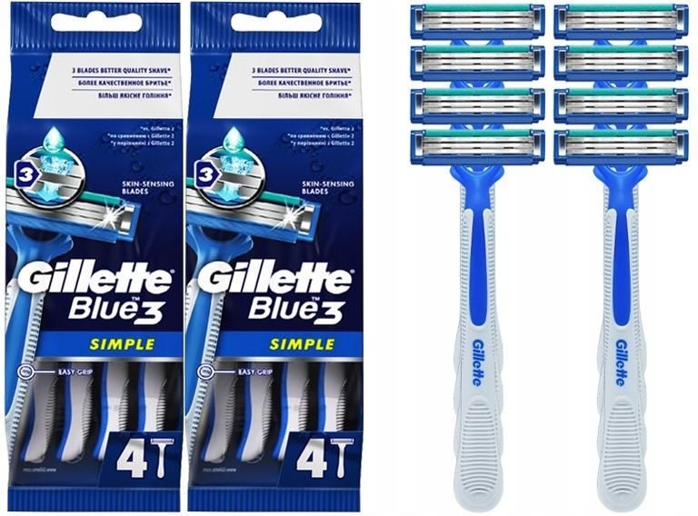 Gillette Maszynki Jednorazowe Do Golenia Blue 3 Simple 3 Ostrza 8 Sztuk ...