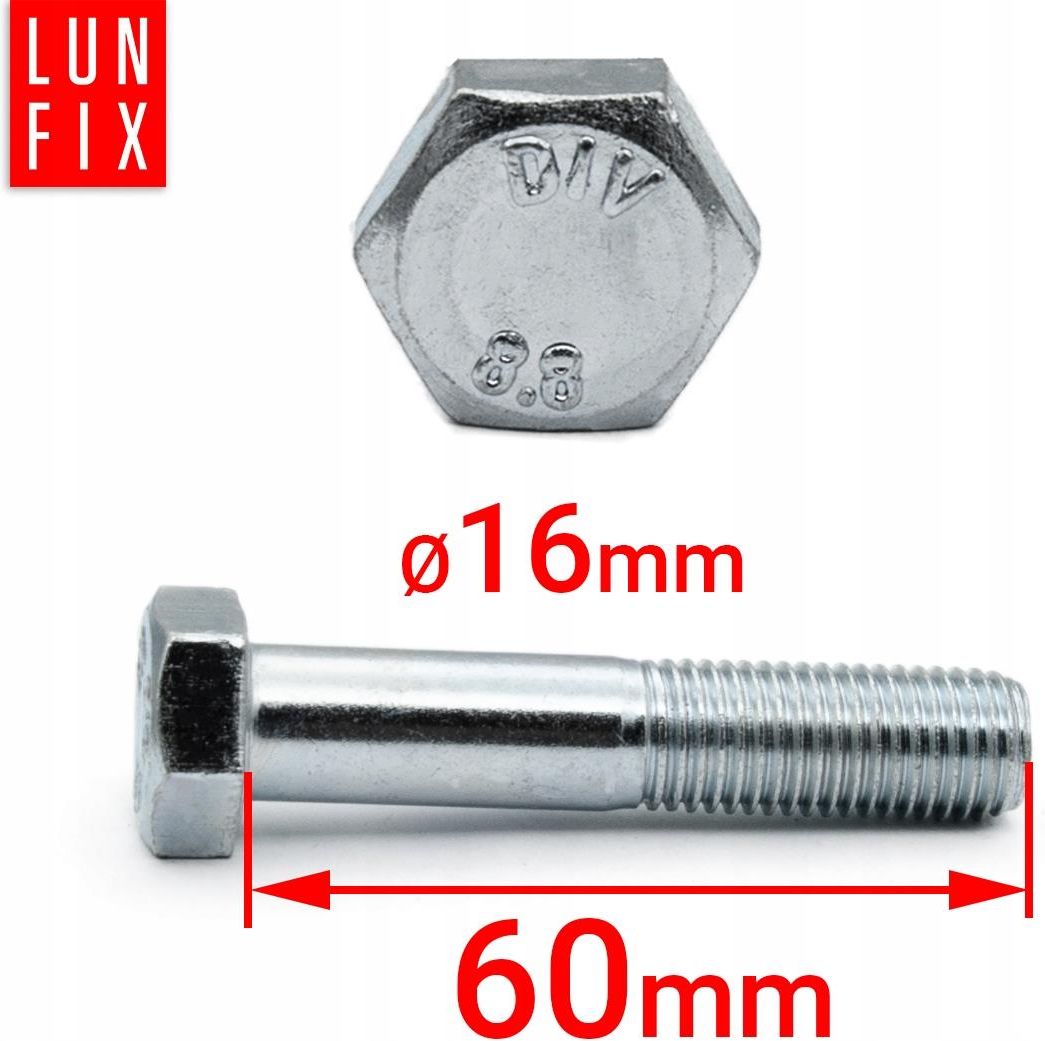 Lunfix M16x60 Śruba Metryczna Sześciokątna Din 931 Ocynk. Na Klucz Klasa 8.8 - Opinie i ceny na ...