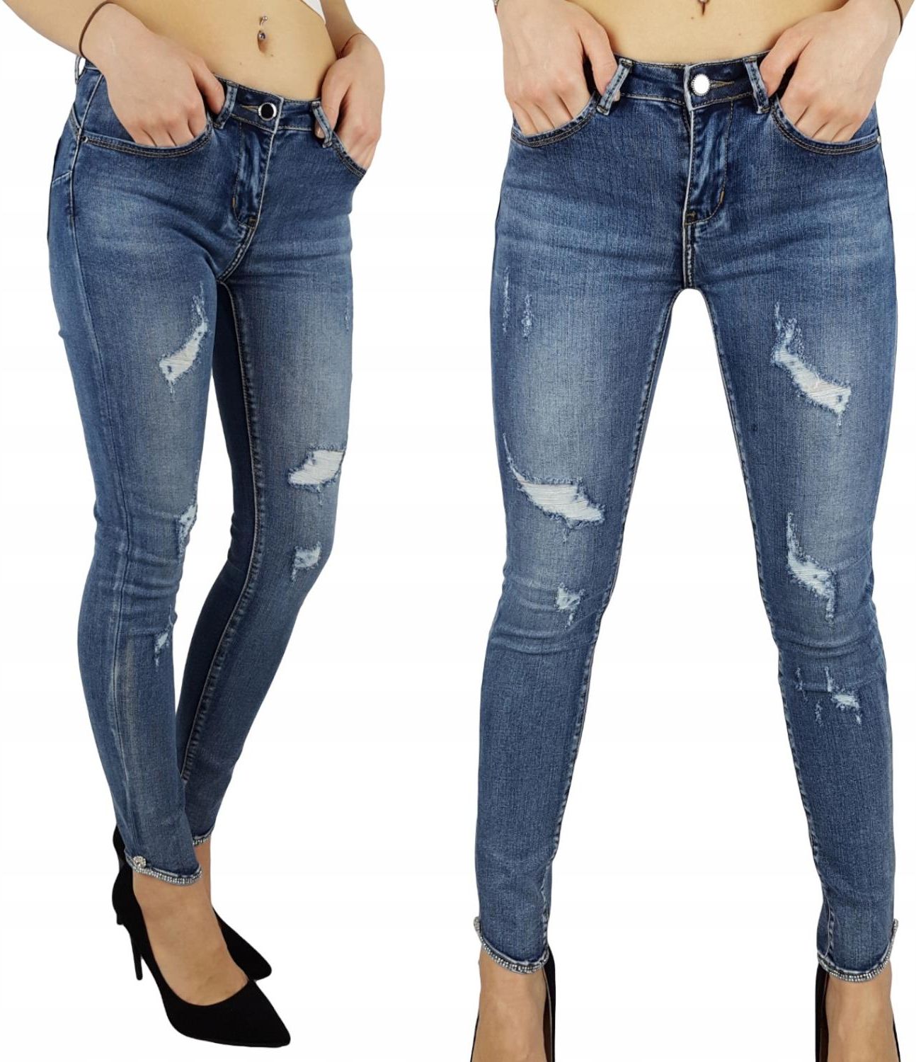 Damskie Spodnie Rurki Jeansowe Przetarcia - Ceny i opinie - Ceneo.pl