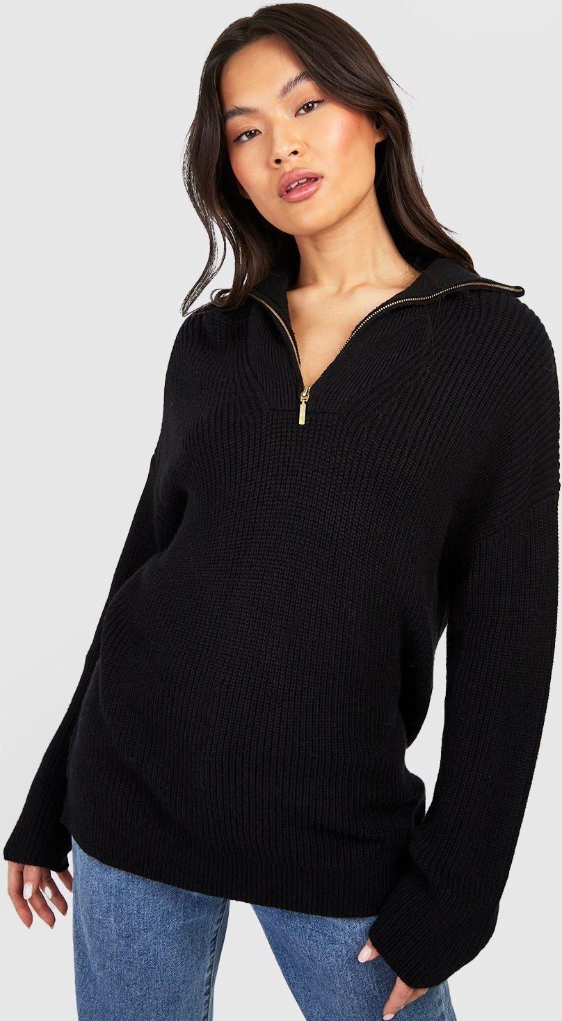 Boohoo Czarny Luźny Sweter Prążki Stójka Zip EH5 NG2__M - Ceny i opinie ...