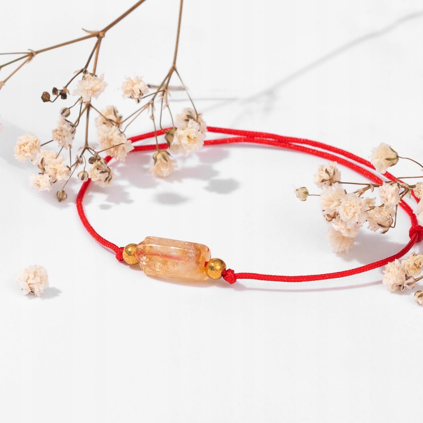 Bransoletka Cytryn Naturalny Kamień Szczęścia Damska Czerwona Sznurkowa ...