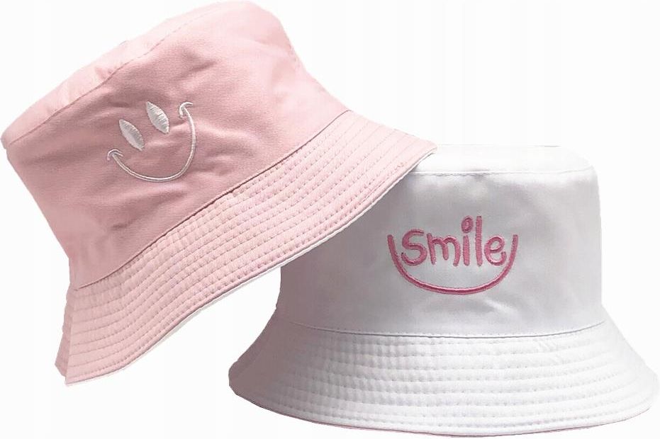 Czapka bucket hat kapelusz rybacki dwustronny różowy buźka napis smile - Ceny i opinie - Ceneo.pl