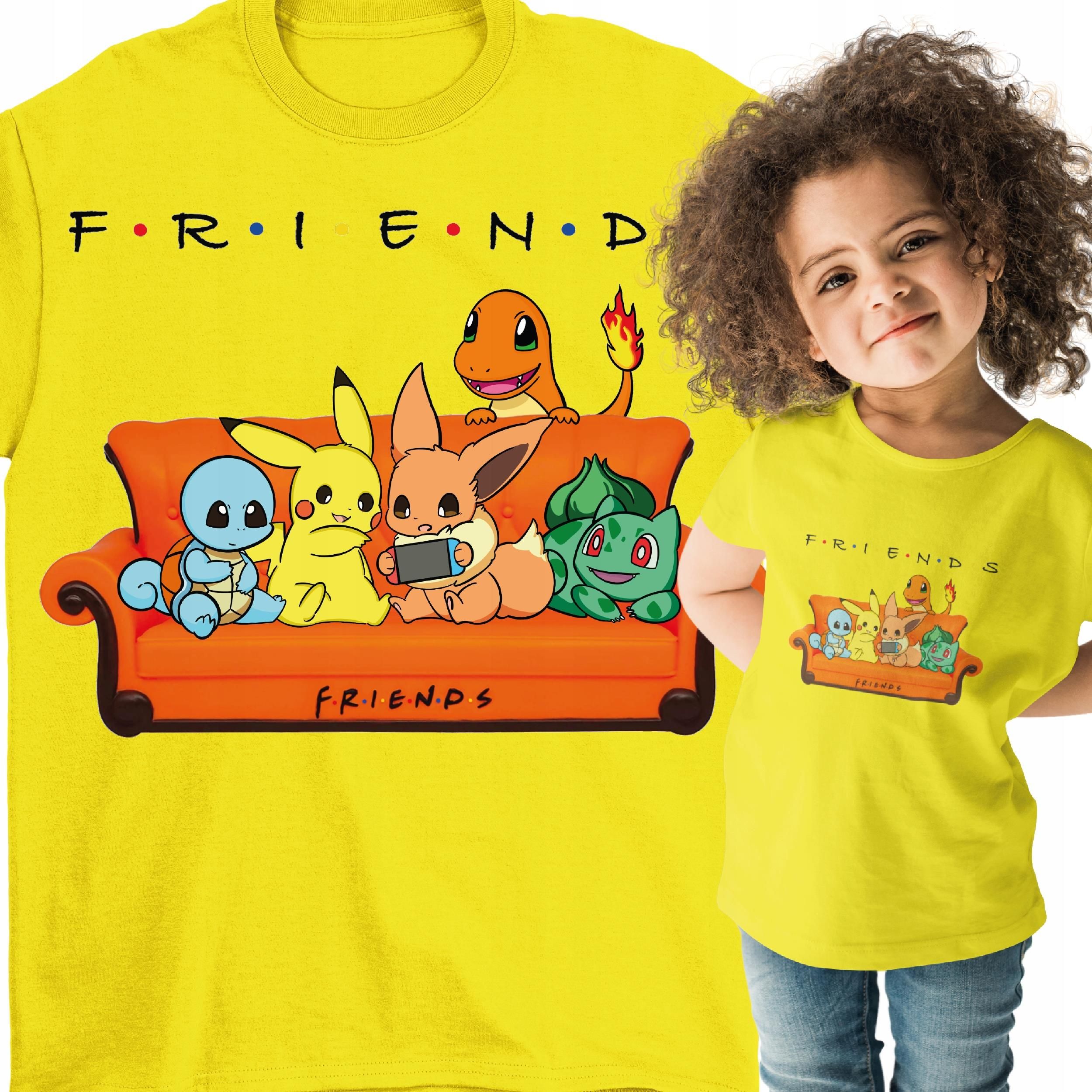 T-shirt Koszulka Dziecięca Bawełna Bajka Pokemon Friends Żółta 140 146 ...