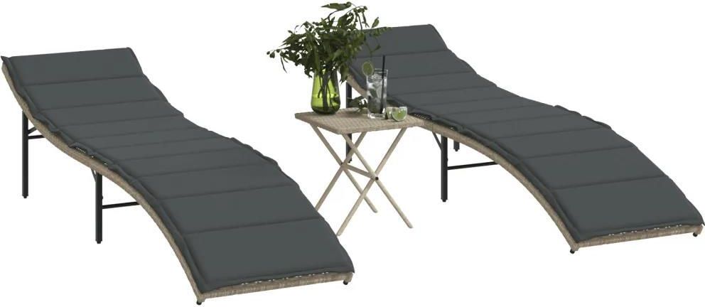 VidaXL Leżaki Ze Stolikiem 2szt. Jasnoszare Polirattan 368256 - Ceny i ...