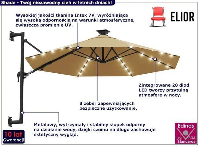Parasol ogrodowy Elior Parasol Ścienny Z Oświetleniem Led Taupe Shade ...
