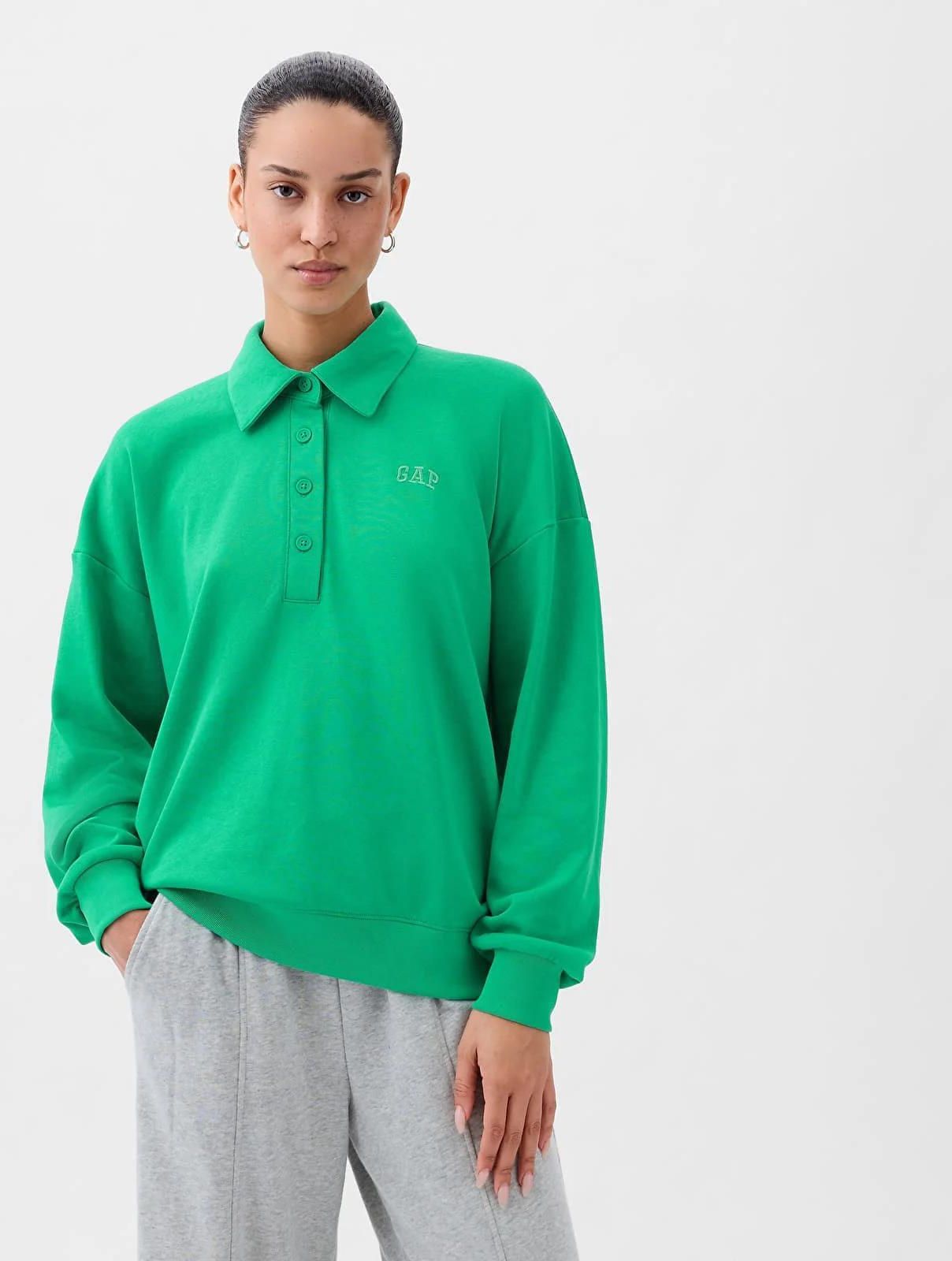 GAP French Terry Logo Polo Sweatshirt Simply Green 17-5936 - Ceny i ...