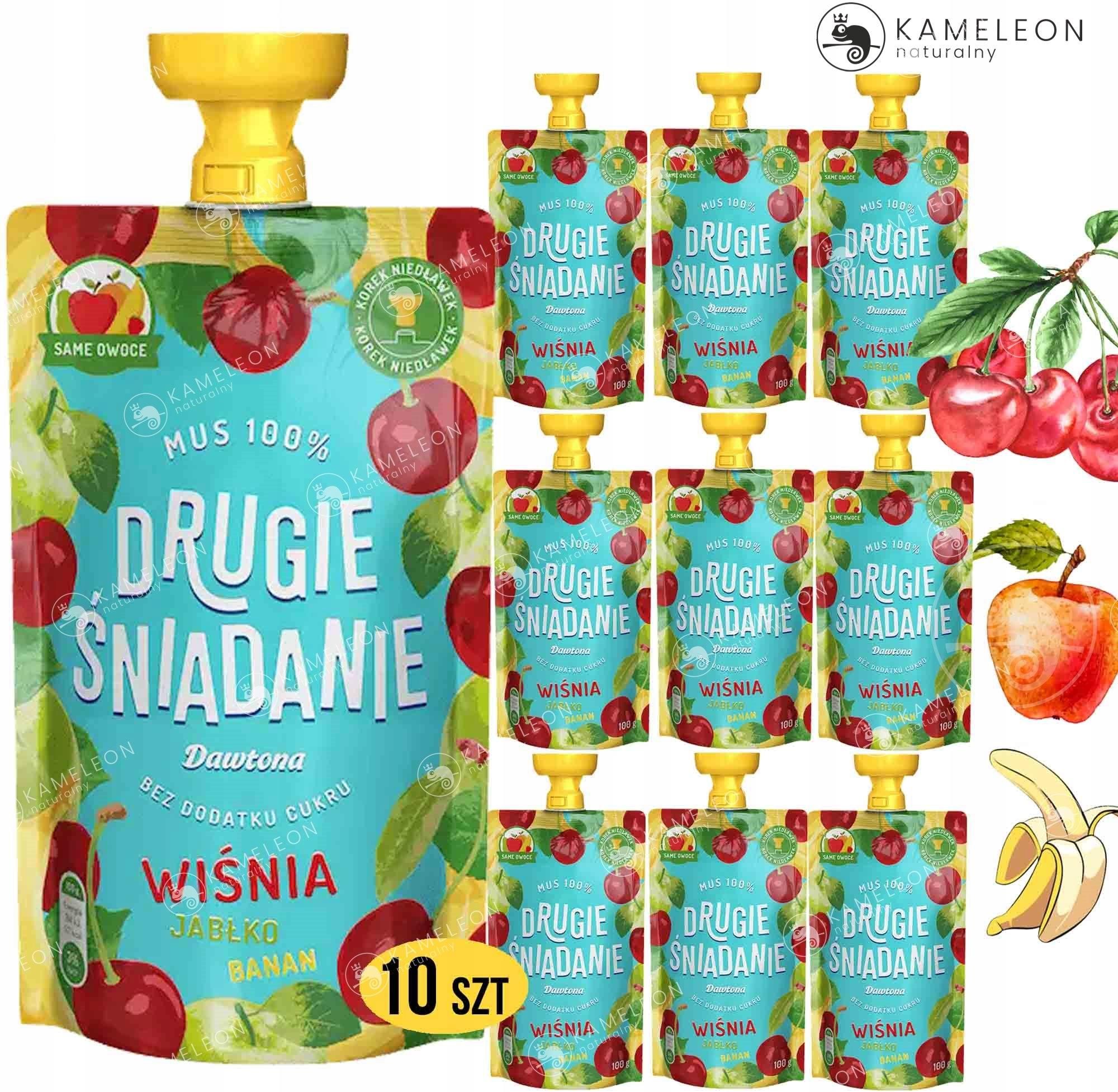 Dawtona Drugie Śniadanie Mus Bez Cukru Wiśnia Jabłko Banan 100G X10 1Kg ...