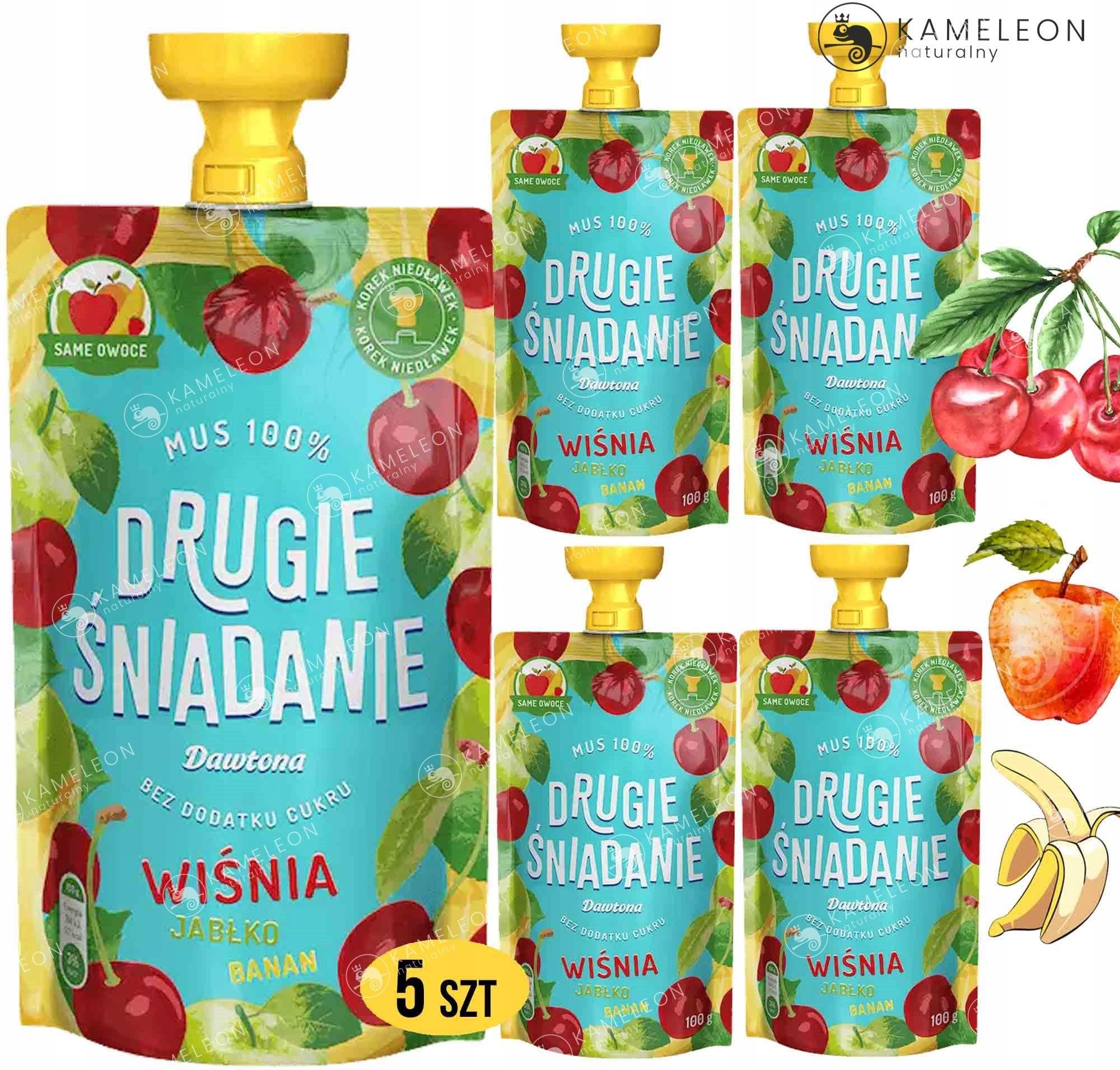 Dawtona Drugie Śniadanie Mus Bez Cukru Wiśnia Jabłko Banan 100G X10 1Kg ...