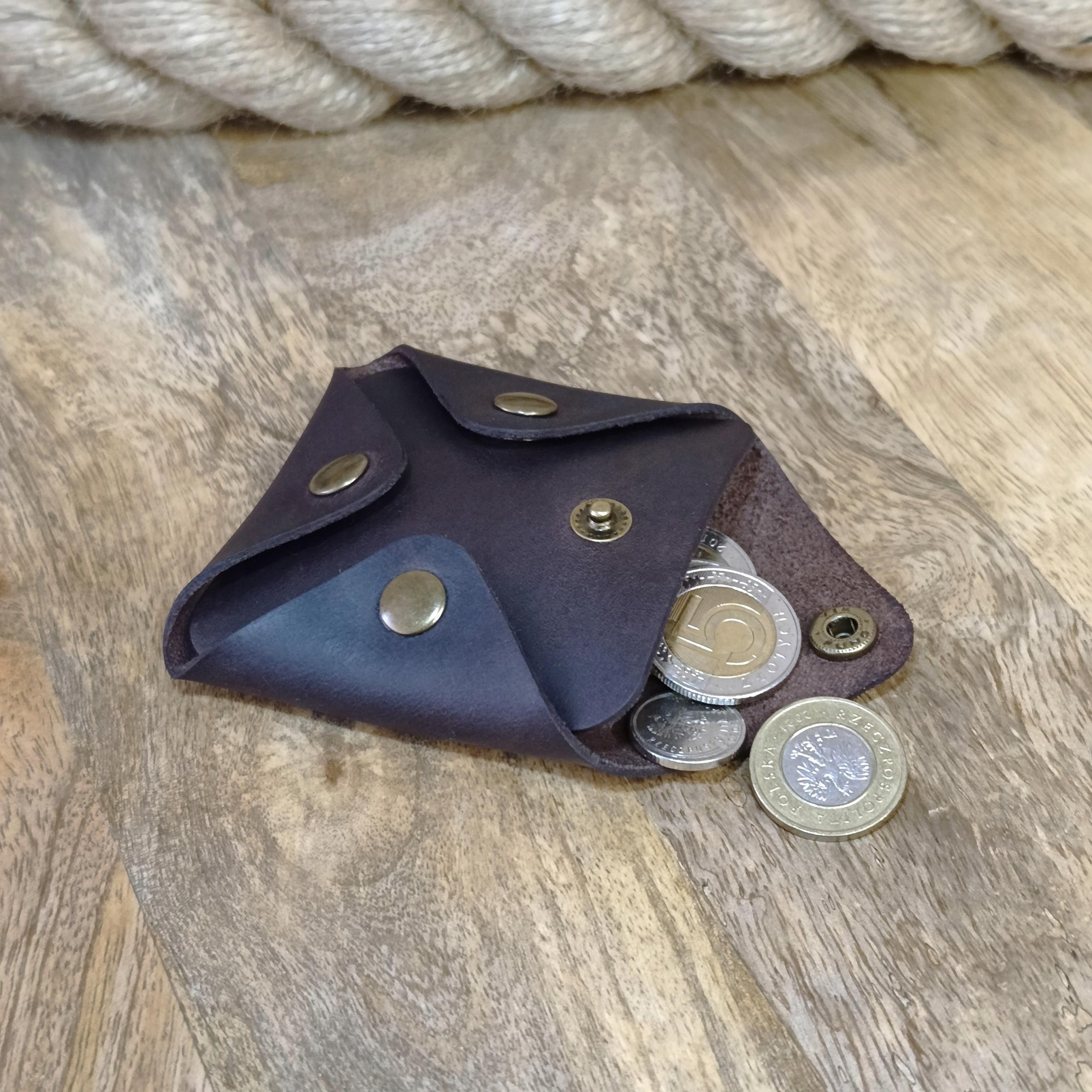 Portfel na monety z grawerem Bilonówka Etui na monety brązowy handmade ...