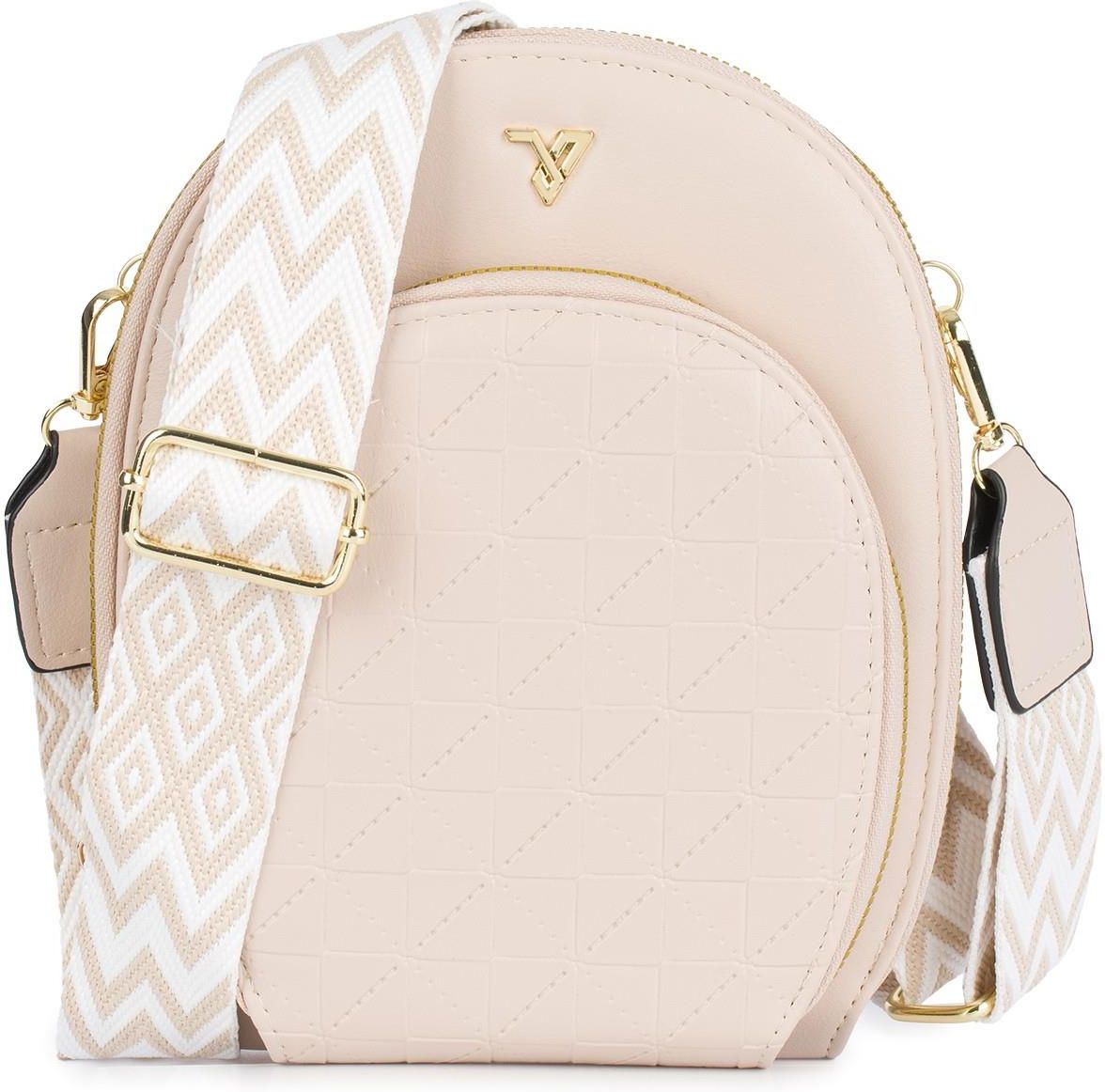 Beżowa Torebka damska na telefon mini listonoszka z klapą raportówka na ...