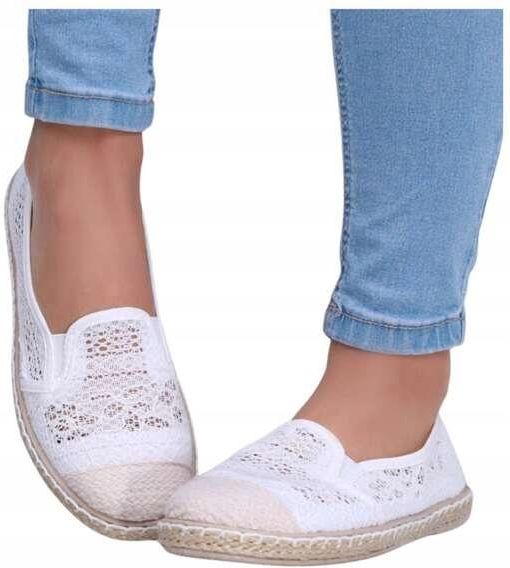 Białe baleriny damskie Koronkowe balerinki espadryle Buty na lato 16151 ...