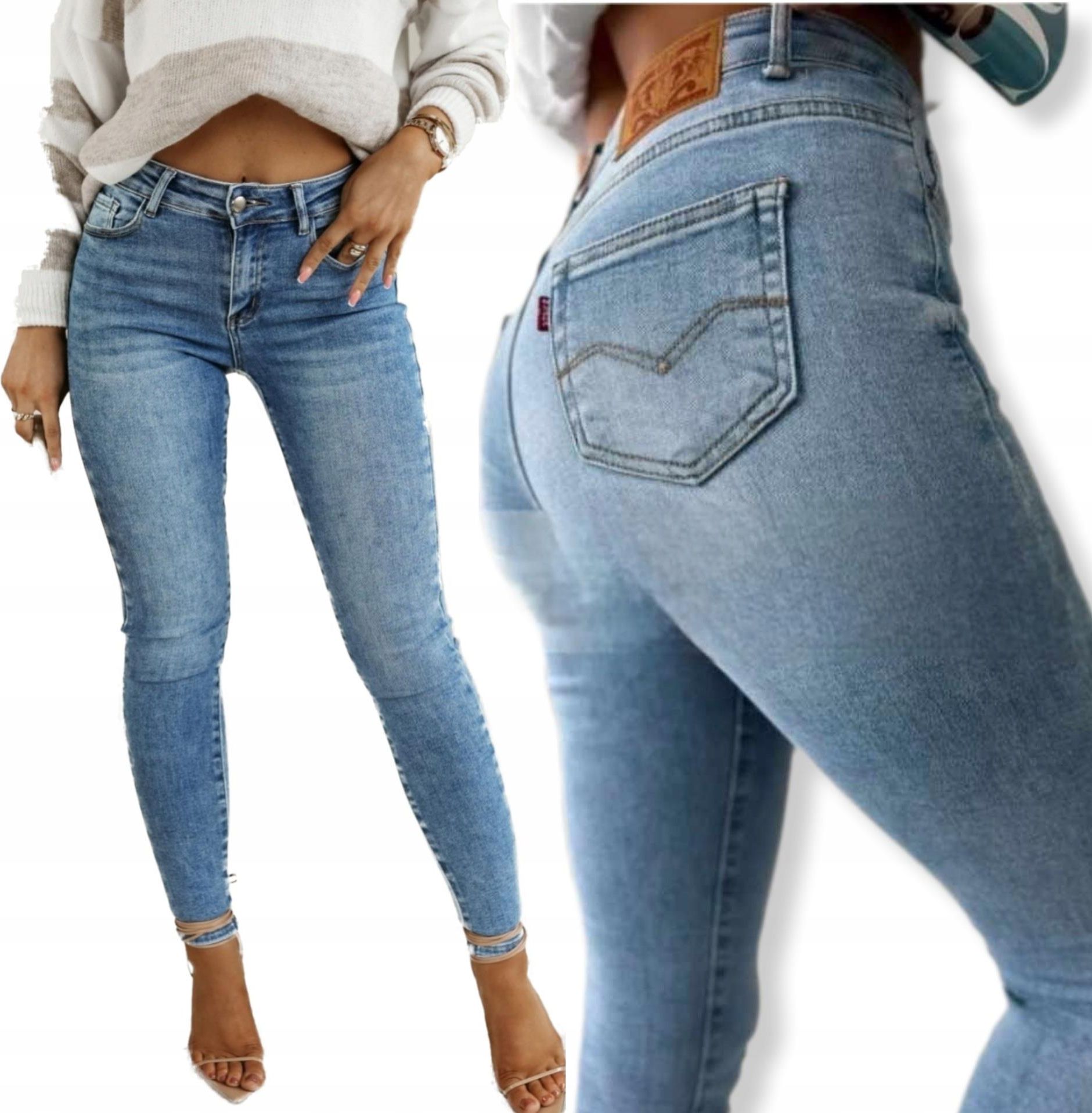 Spodnie Jeansowe M.sara Life's Wysoki Stan Dopasowane Uciągliwe Rurki ...