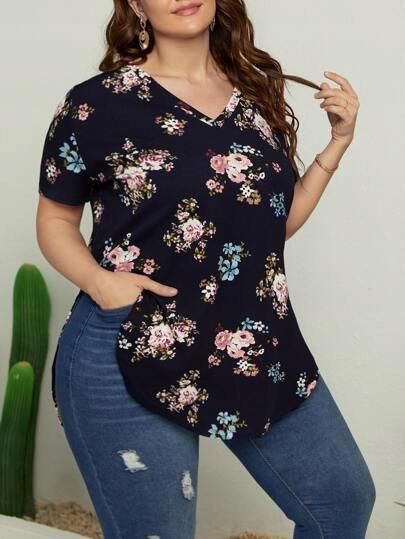 Shein 4XL 949 Bluzka Wzór Kwiaty Dekolt V - Ceny i opinie - Ceneo.pl