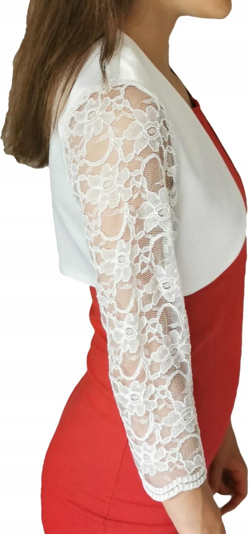 Klasyczne bolerko satynowe ecru z rękawem 3/4 z koronki Julia 36 - Ceny ...