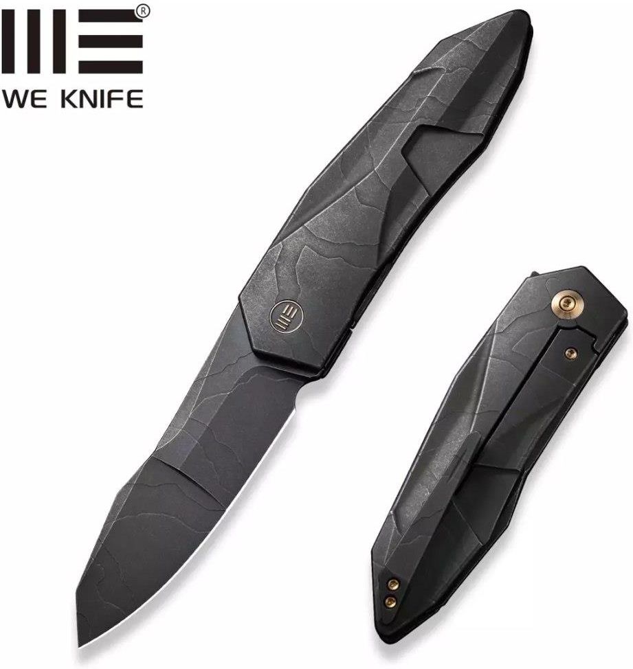 We Knife Nóż Składany Solid Black Stonewashed Etching Pattern Titanium ...