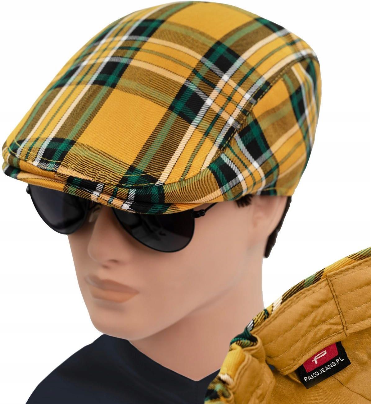 Kaszkiet Męski Czapka Premium Szkocka Krata Bawełniany Żółty Pako Jeans ...